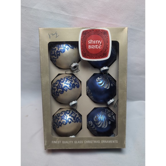 Shiny Brite | Holiday | Vintage Shiny Brite Blue Silver Glitter Stencil ...